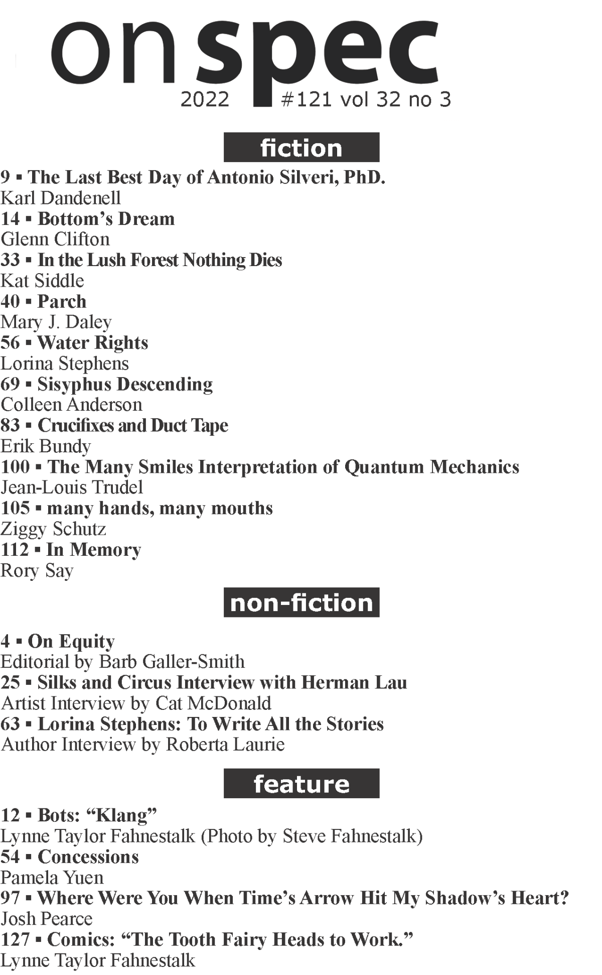 ON SPEC BACK ISSUES | onspecmag